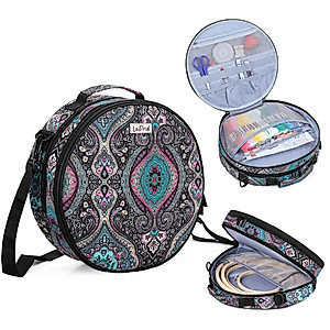 LoDrid Embroidery Bag, Double-Layer Round Embroidery Project Storage Bag for Storing Embroidery Kits and Cross Stitch Kits, with Handle and Shoulder Strap, Totem, Bag Only