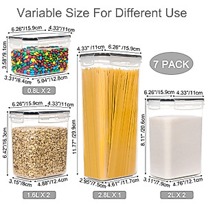 Airtight Food Storage Containers With Lids, PantryStar 7 PCS BPA Free Kitchen Storage Containers for Spaghetti, Pasta, Dry Food,Flour and Sugar, Plastic Canisters for Pantry Organization and Storage