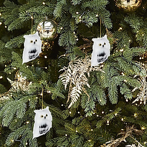 SYLOTS Owl White Black Furry Christmas Ornament Decoration, Set of 5 Bird Figurine Artificial Feathered Owl Cute Owl Model Christmas Tree Decor Home Garden Fairy Desktop Decoration H7cm/2.75Inch