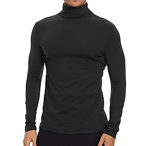 SIMIYA Mens Turtleneck Long Sleeve Shirts, Slim Fit Thermal Turtleneck for Men Basic Lightweight Thermal Underwear Top Black