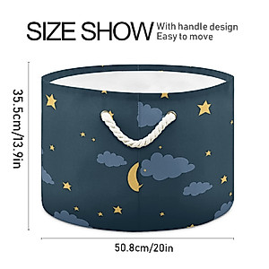 ALAZA Night Sky with Moon Stars and Cloud Storage Basket Gift Baskets Large Collapsible Laundry Hamper with Handle, 20x20x14 in, (B06D20005)