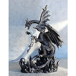 Ebros 13"Tall Large Dreamwork Fantasy Bahamut Elder Dragon Statue With Fire Dagger Blunt Knife As Letter Opener Or Decorative Dagger