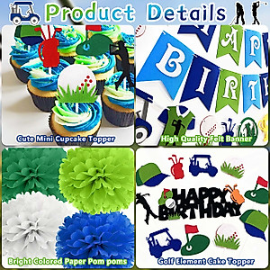 50Pcs Golf Birthday Party Decorations Golf Themed Party Supplies Includes Print Balloon Paper Sequin Golf Foil Balloon Cake Topper Banner Paper Pompoms