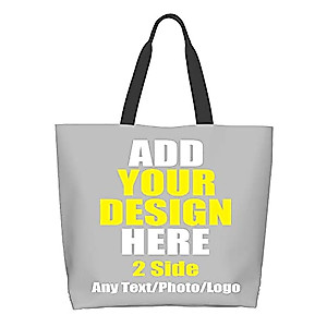 AMAPARK Custom Tote Bag Handbag Shopping Bag Add Your Photo Text Logo Image Shoulder Bag for Work Travel Business Shopping - Silver