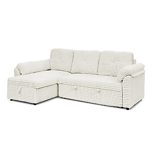 LUMISOL 90" Convertible Sectional Sofa with Pull Out Bed, L-Shaped Sleeper Sofa Bed with Storage Chaise, Modern Corduroy Sectional Sofa Couch for Living Room, Small Apartment, Beige