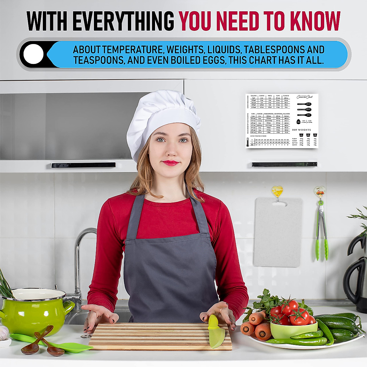 Magnetic Kitchen Conversion Chart for Liquid, Weight, and Measurements - For Cooking and Baking Recipes