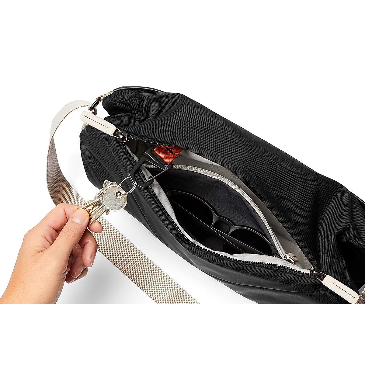 Bellroy Sling Bag - Premium (Premium Leather & Fabric Crossbody Bag For Men & Women, Multiple Organization Compartments, Magnetic Clasp) - BlackSand
