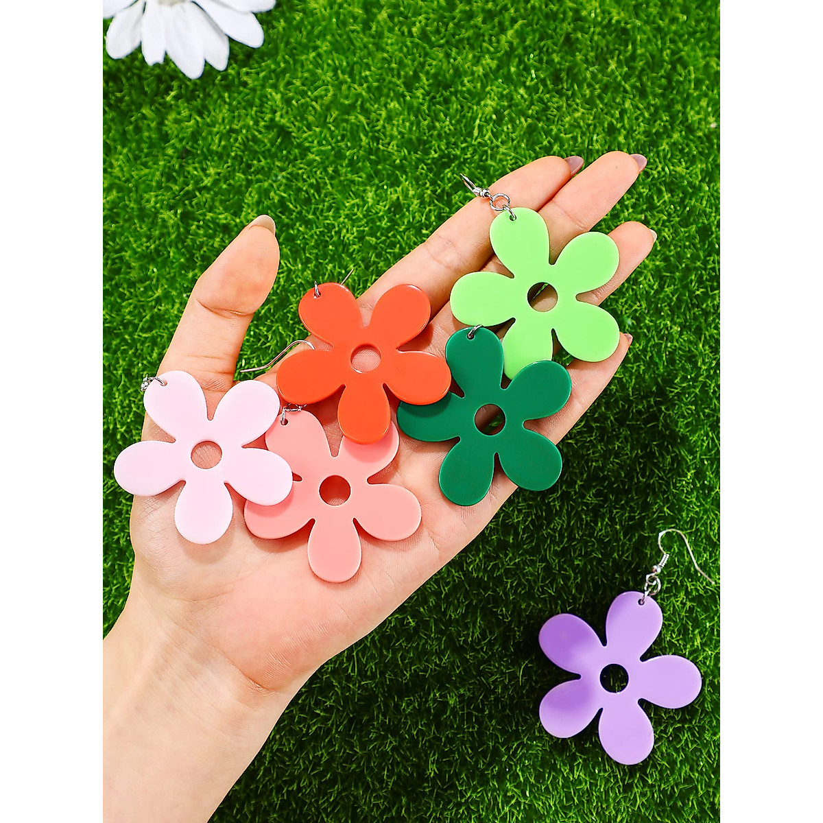6 Pairs Retro Earrings for Women Girl Groovy Retro Daisy Flower Earrings Hawaii Daisy Flower Earrings Dangle Acrylic Daisy Flower Hawaii Plant Earrings Wild Lily Petals, 6 Colors
