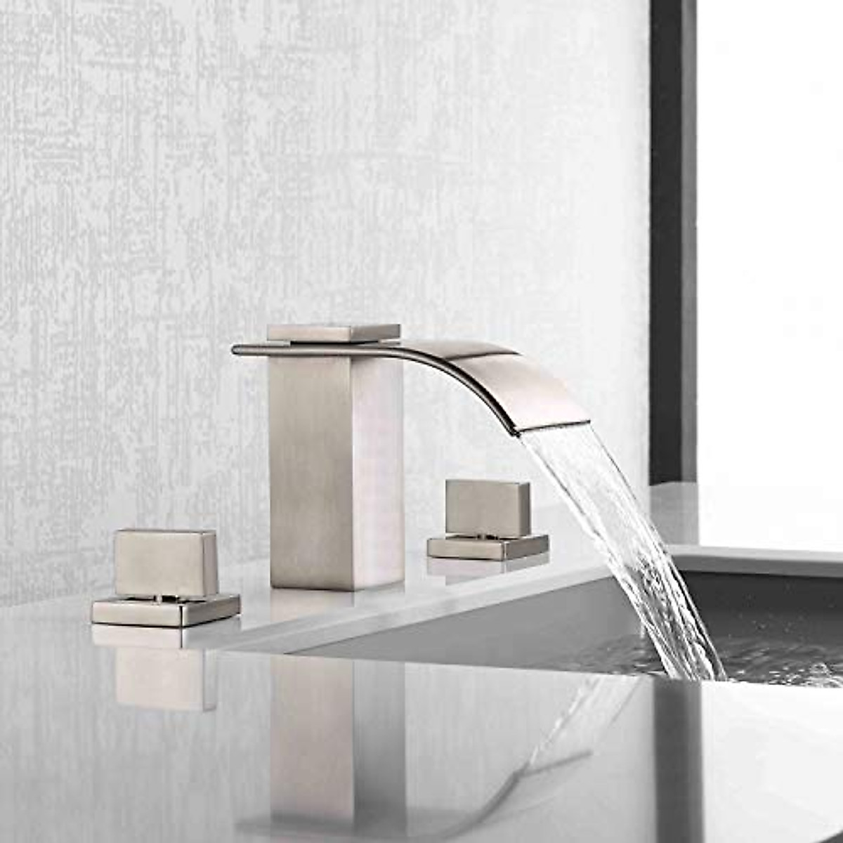 Waterfall Widespread Bathroom Faucet Brushed Nickel, 3 Hole 8 Inch Vanity Faucet sumerain