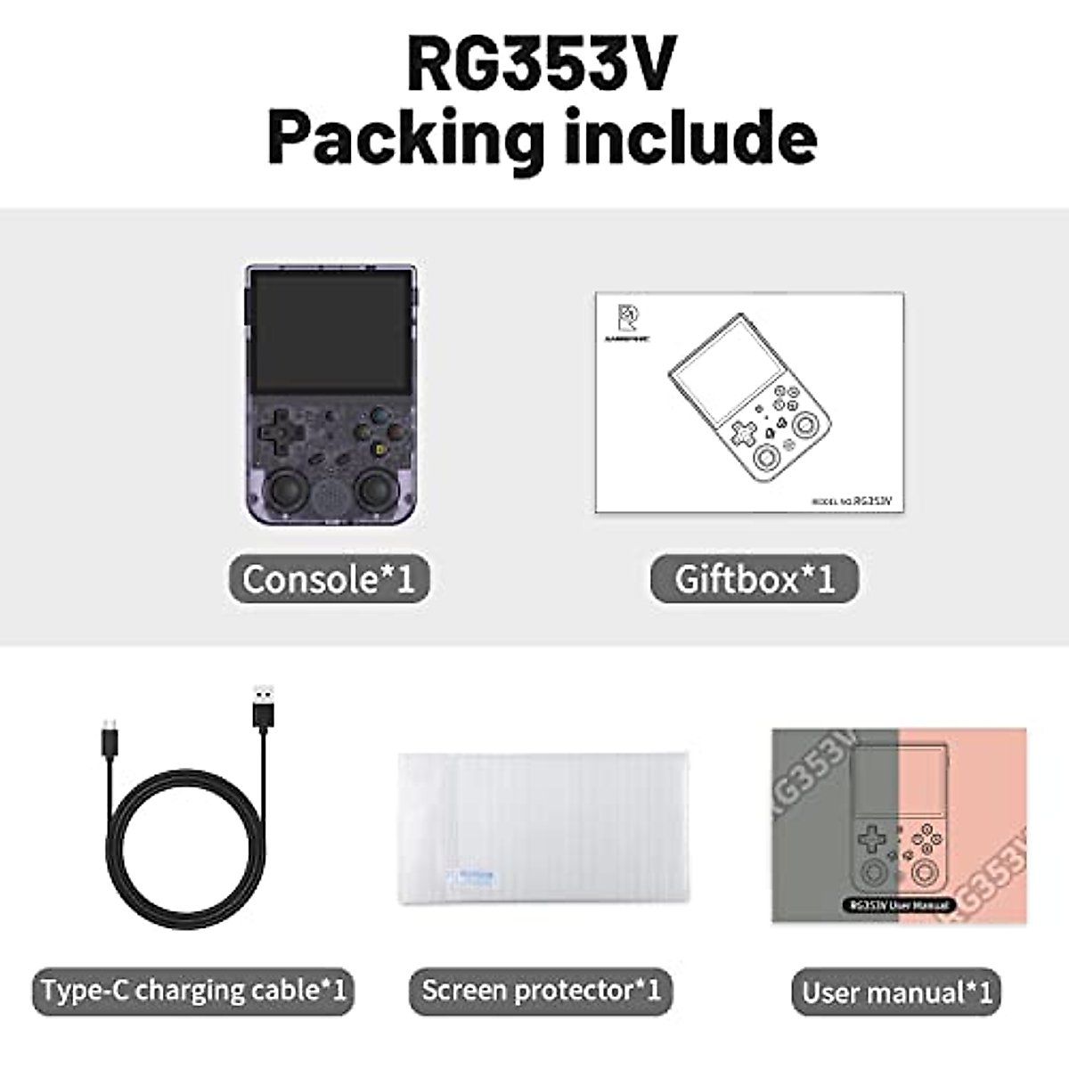 Daxceirry RG353V Retro Handheld Games Console 3.5" IPS Screen Android Linux Dual System RK3566 64 bit WIFI Bluetooth Video Player Pre-Installed 4452 Games Supports Wired Handle (DXR-RG353V-Purple T)