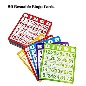 Yuanhe Deluxe Bingo Game Set - Metal Round Cage, 75 Colored Bingo Balls, 50 Bingo Cards, 300 Mixed Chips and Master Board for Large Groups, Parties