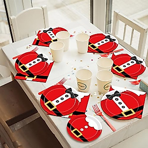Kepeel 96 Pcs Santa Christmas Paper Plates Santa Claus Suit Disposable Party Plates Napkins Set Merry Christmas Holiday Dinnerware Party Decoration Supplies, Serves 24