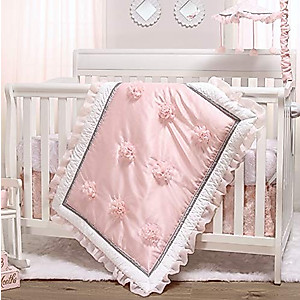 The Peanutshell Pink Crib Bedding Set for Baby Girls | 3 Piece Arianna Nursery Set | Crib Quilt, Fitted Crib Sheet, Dust Ruffle