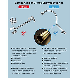 Hibbent All Metal Shower Head, 10'' High Pressure Rainfall Shower Head, Showerhead Combo/Handheld Shower Wand, 12'' Adjustable Curved Shower Extension Arm, 71'' Hose, 2 Shower Head Holders, Chrome