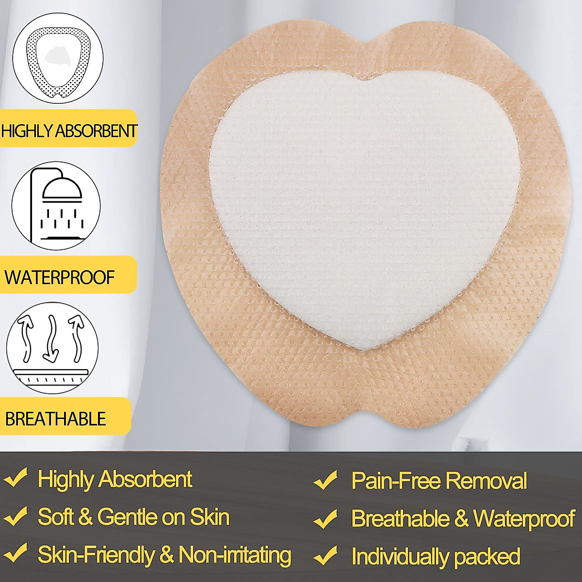 LotFancy Sacral Foam Dressing, 7"x 7", 5 Count, Silicone Foam Dressing, Wound Dressing with Border, Sacrum, Bed Sores, Pressure Ulcers Healing Bandage Pad, Highly Absorbent, Waterproof