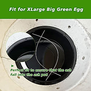 KAMaster Ash Can with Handle for XLarge Big Green Egg,Charcoal Ash Collector Must Haves Big Green Egg Accessories Carbon Steel Ash Pot with Enamel Coating Steel Folding Handle Kamado Ash Basket(XLarge