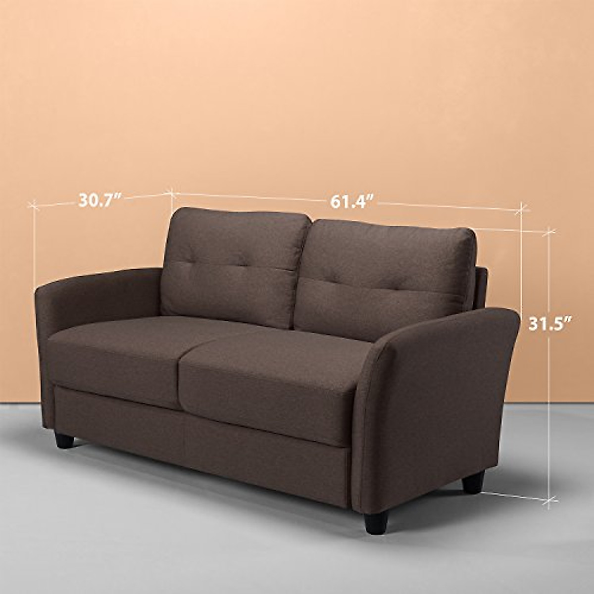 ZINUS Ricardo Loveseat Sofa Tufted Cushions, Easy, Tool-Free Assembly, Chestnut Brown