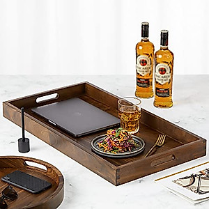 KINGCRAFT 28 x 15 inches Extra Large Wood Trays for Ottoman with Handles FSC Natural Handmade Black Walnut Serving Tray Vintage Decorative Platters for Oversized Ottoman Kitchen