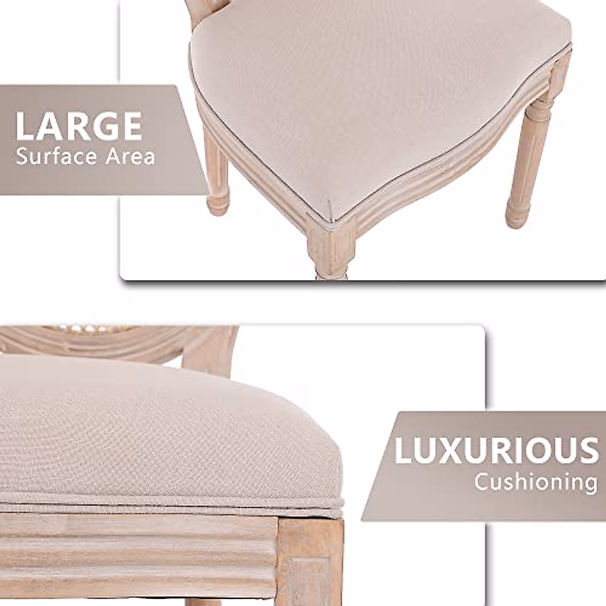 Henf French Country Dining Chairs Set of 2,Vintage Dining Chairs with Solid Wood Frame,Side Chairs Farmhouse Dining Chairs for Kitchen,Restaurant,Upholstered Dining Room Chair (Beige, Round Back)