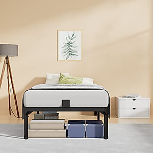 ROIL 14 Inch Twin Size Bed Frame with Mattress Slide Stopper - Single Black Basic Anti Squeak Steel Slats Metal Platform, Heavy Duty Noise Free Easy Assembly Bedframes, No Box Spring Needed