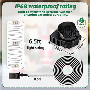 Inflatable Fan Replacement, 0.8A Air Fan Blower with 1.0A Adapter and 3 LEDs Bulbs Light Strings for Halloween, Thanksgiving and Christmas Inflatables (IP68 Waterproof, 3.8 * 3.8'')