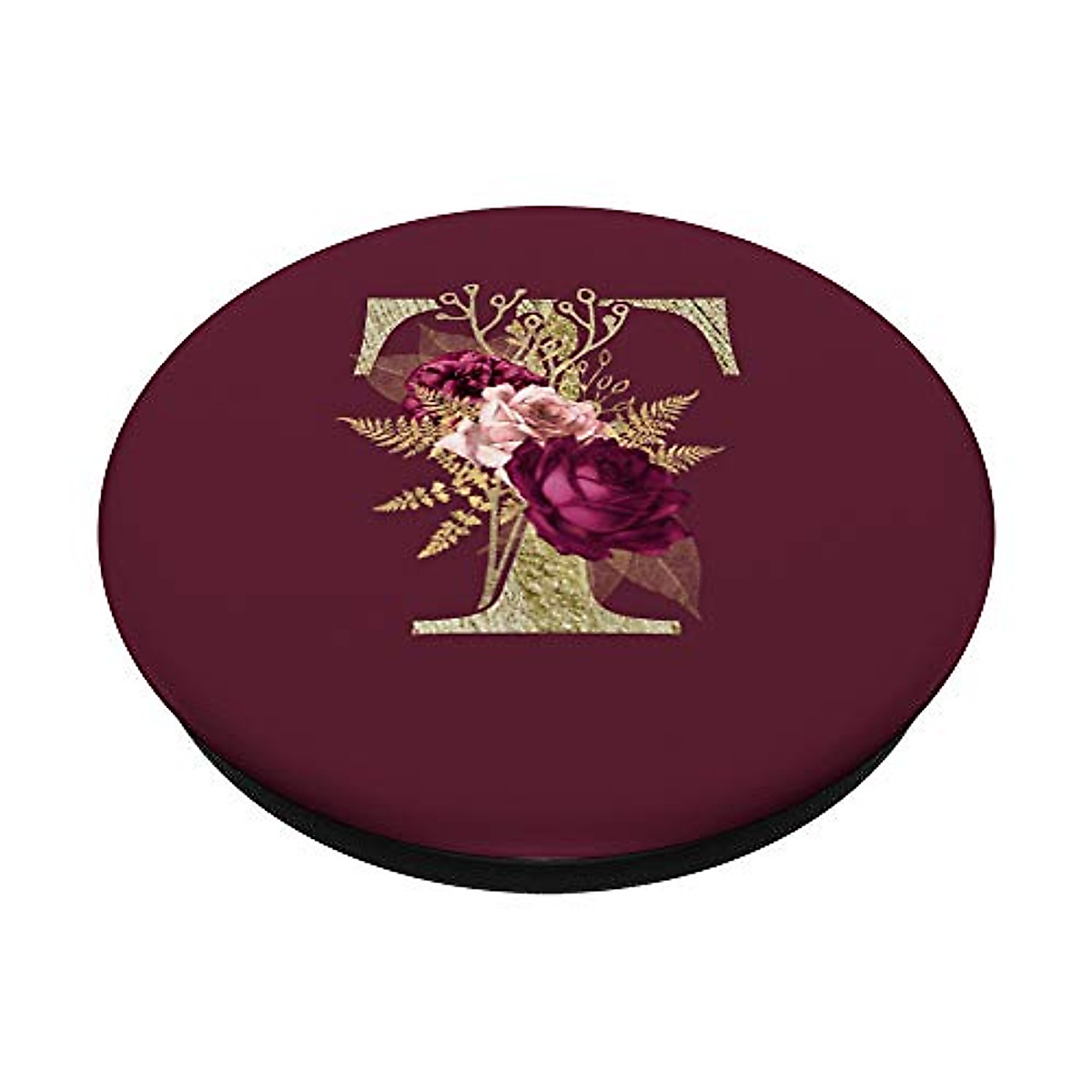 Maroon floral Initial Letter T monogram burgundy flowers PopSockets PopGrip: Swappable Grip for Phones & Tablets
