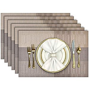Aofmee Placemats, Placemats Set of 6, Heat Resistant Place Mats, Washable PVC Table Mats, Woven Vinyl Plastic Placemats for Dining Table, Non-Slip Stain Resistant Kitchen Table Placemats Easy to Clean