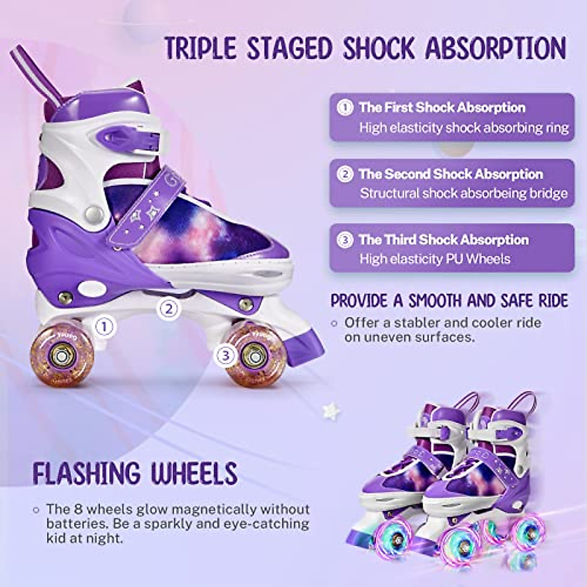 Gonex Roller Skates for Girls Kids Boys Women with Light up Wheels and Adjustable Sizes for Indoor Outdoor (Purple, L - Youth (4Y-7Y US))