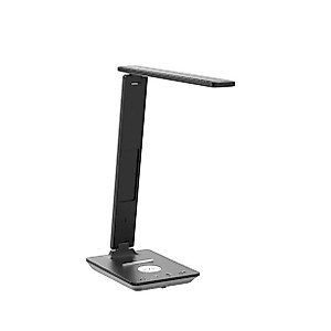 poukaran Desk Lamp, LED Desk Lamp with Wireless Charger, USB Charging Port, Table Lamp with Clock, Alarm, Date, Temperature, Office Lamp, Desk Lamps for Home Office,Black