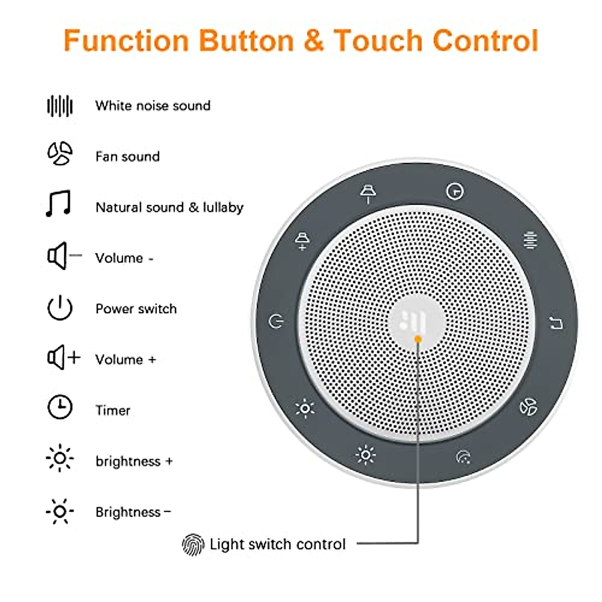 White Noise Machine, Sleep Sound Machine with 30 Soothing Sounds, 7 Color Baby Night Lights, Full Touch Control, Timer and Memory Features, Plug in, Sound Machine for Baby, Adults