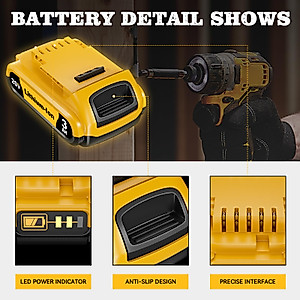 2Pack DCB201 3.0Ah 20V Battery Replacement for Dewalt 20V MAX Battery Compatible with Dewalt Battery DCB200 DCB204 DCB206 DCB201 DCB203 20V Cordless Tools