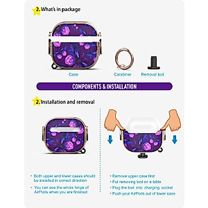 GuarzFun for AirPod 3 case with Lock, AirPods 3rd case for Women Men, Flower Hard case with Keychain (Purple Butterfly)