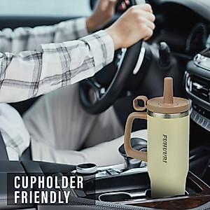 FUHUURI 40oz Stainless Steel Tumbler with Handle,Straw Lid,Double Wall Insulated, Keep Drinks Cold or Hot,Cupholder Friendly (Khaki brown)