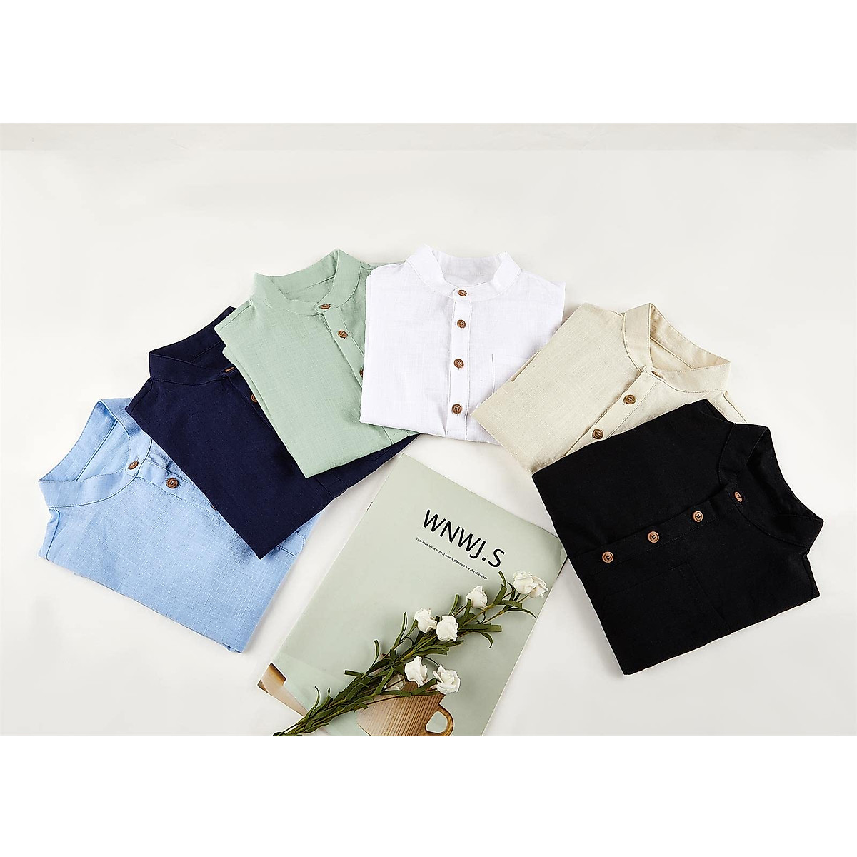 Inorin Boys Linen Shirt Button Up Henley Long Sleeve Dress Shirts Cotton Lightweight Tees Tops with One Pocket Mint Green