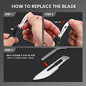 coldown EDC Pocket Knife, Folding Utility Knives with Clip, Retractable Box Cutter, Small Scalpel Knife with 10pcs Razor Sharp Surgical Carbon Steel Replacement Blades #24, EDC Knives for Men Women