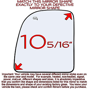 Driver Side Mirror Glass Assembly With Backing Plate Compatible with Ford E150 E250 E350 E450 Econoline Van, F250 F350 F450 Super Duty, Excursion (Upper Towing Mirrors)