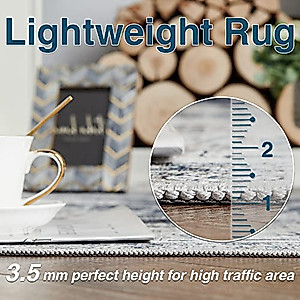 jinchan Area Rug 8x10 Persian Rug Washable Boho Living Room Rug Floral Print Large Rug Indoor Soft Distressed Foldable Carpet Thin Rug Bedroom Dining Room Office Farmhouse Dark Blue