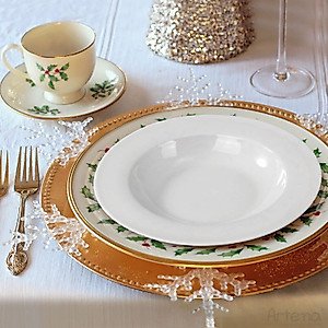 Artena Ceramic Cereal Bowls 22 oz, Embossment Soup Bowls Set of 6 & 10 Ounce Pasta Bowls Set of 4, Elegant White Soup Bowls, Wide Rim Salad Bowl, Premium Porcelain Pasta Plate Bowl, Shallow Soup Plate