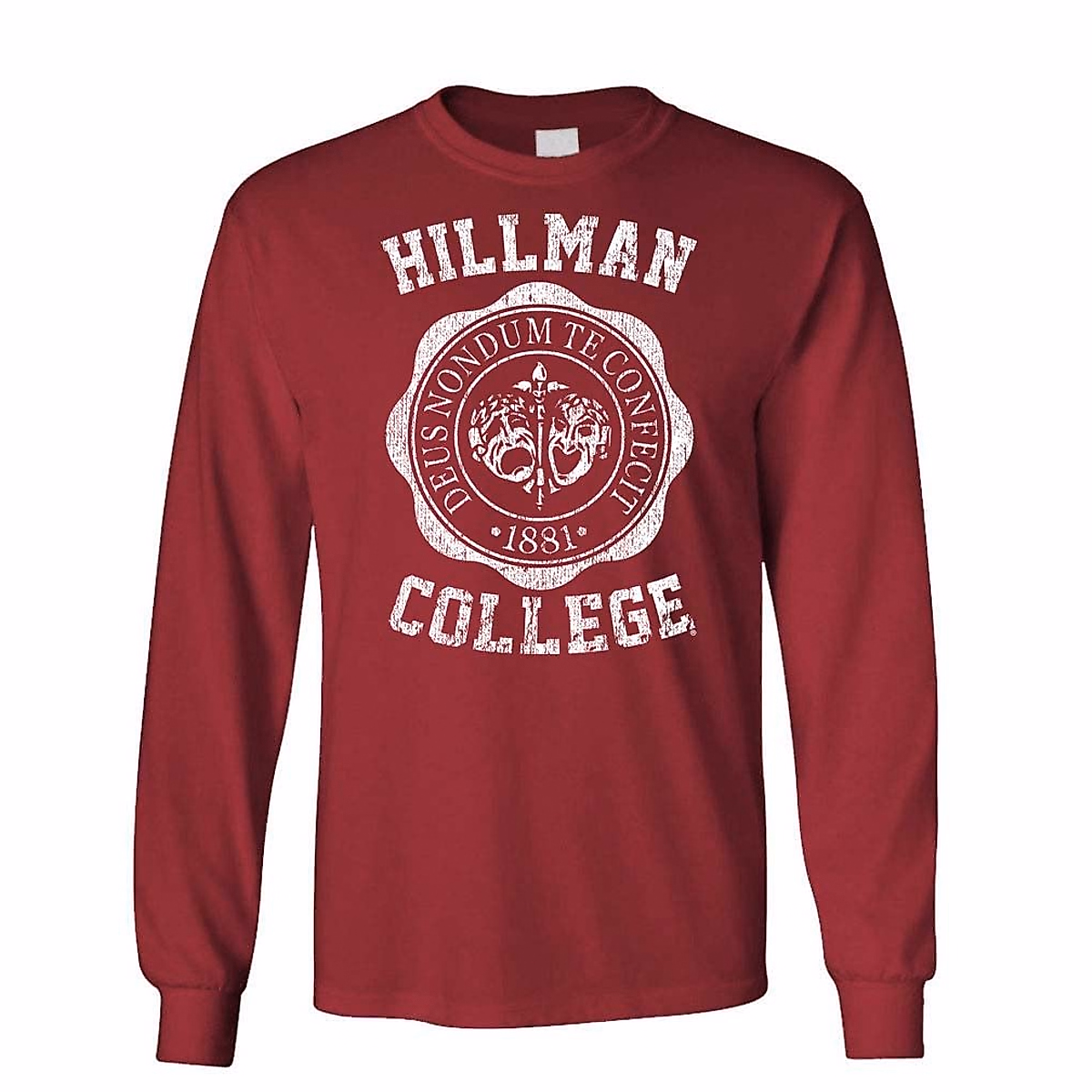 HILLMAN COLLEGE - retro 80s sitcom tv - Long Sleeved Tee, XL, Maroon