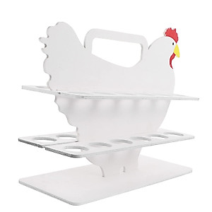 DOITOOL Fridge Egg Holder Wooden Egg Holder Chicken Shape Egg Dispenser Rack Egg Display Stand Egg Holder Carrier with Handle for Home Kitchen Accessory Tray