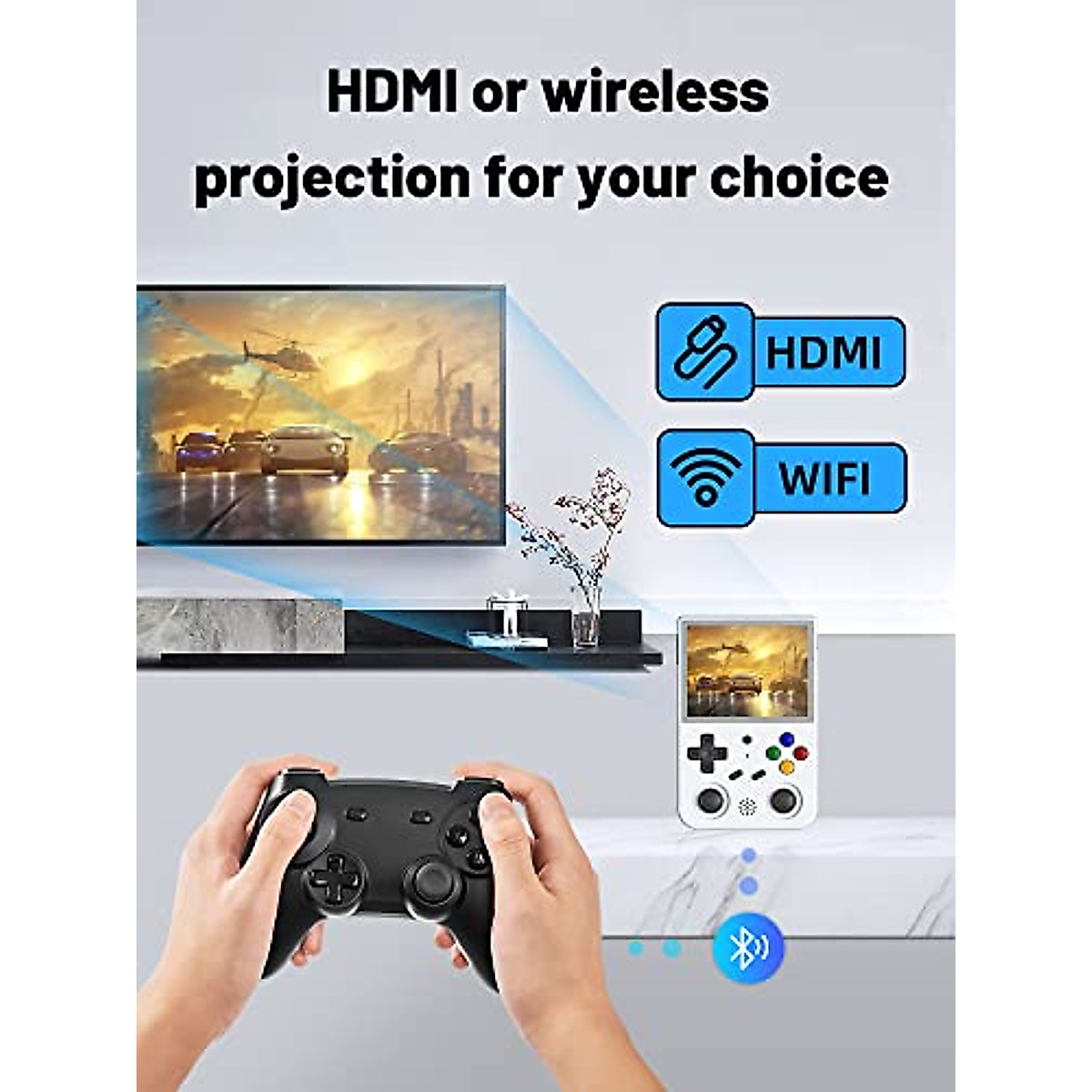 RG353V Handheld Game Console , Dual OS Android 11 and Linux System Support 5G WiFi 4.2 Bluetooth Moonlight Streaming HDMI Output Built-in 64G SD Card 4452 Games (RG353V-White)