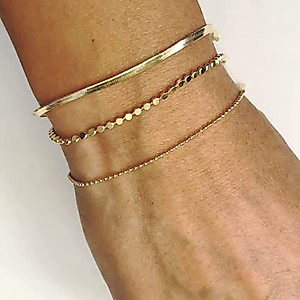 ASCOMY Dainty Gold Bracelets for Women 14K Gold Plated Gold Flat Herringbone Bracelet for Women Girls Cute Dot Link Ball Chain Bracelets Set Adjustable Layered Bracelet Trendy Gold Jewelry Gifts