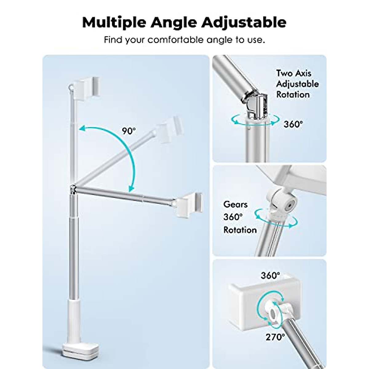 Viozon Phone Holder, Flexible Long Arm,Overhead Mount,360° Angle Adjustable,Aluminum Alloy, C Clamp for Headboard Bedside&Table&Desk,Compatible with 3.5"-6.7" Phone,iPhone 14 Plus/Pro Max W