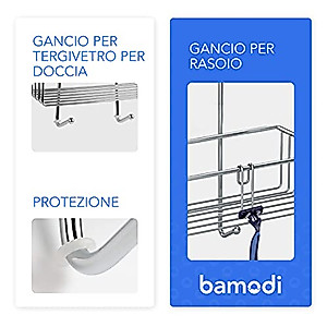 Bamodi Shower Caddy Hanging Stainless Steel | Rustproof Hanging Basket with Hooks-Shower Shelf Bathroom Accessory with Silicone Sleeves and Rubber Rings for Noise Cancelling (15.7x 9.8x 5 Inches)