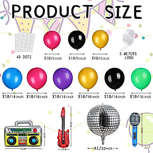 90s 80s Theme Disco Party Decoration Disco Balloons Colorful Balloon Arch Garland with Inflatable Radio Guitar Microphone 4D Foil Balloons for Back to 90s Birthday Supply