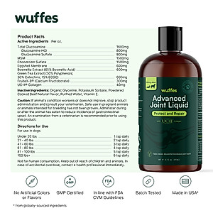 Wuffes Advanced Joint Liquid for Dogs - Hip & Joint Support Supplement with Glucosamine, Chondroitin, UC-II® Collagen, and MSM, for Small & Large Breeds - 16 Oz