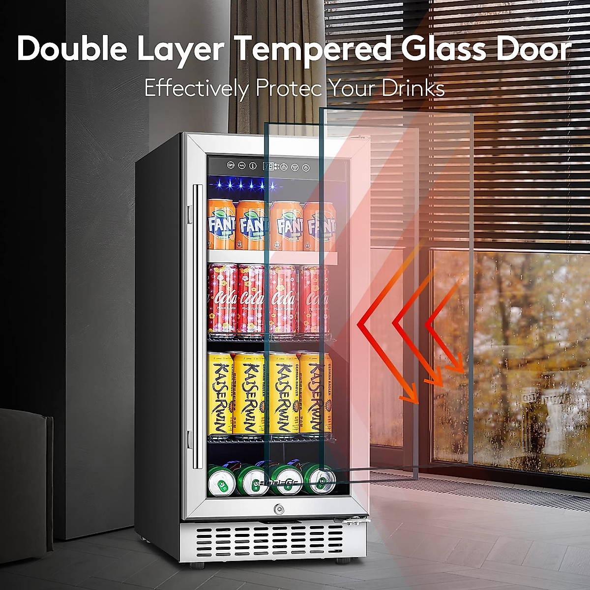 BODEGA Beverage Refrigerator Cooler,15 inch drink fridge under counter,100 cans mini Fridge with Glass Door for Soda Beer,Wine,Beverage Cooler for Home,Kitchen, Bar or Office.