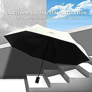 GENMAI SOEASY Travel Umbrella Windproof Folding Umbrella for Rain,Compact Umbrella for Car,Lightweight UV Protection Sun Umbrella for Men and Women,Portable Umbrella White