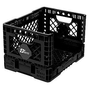 BIGANT Heavy Duty Collapsible & Stackable Plastic Milk Crate - IP403026, 26 Quarts, Small Size, Blue, Set of 1, Snap Lock Foldable Industrial Garage Storage Bin Container Utility Basket