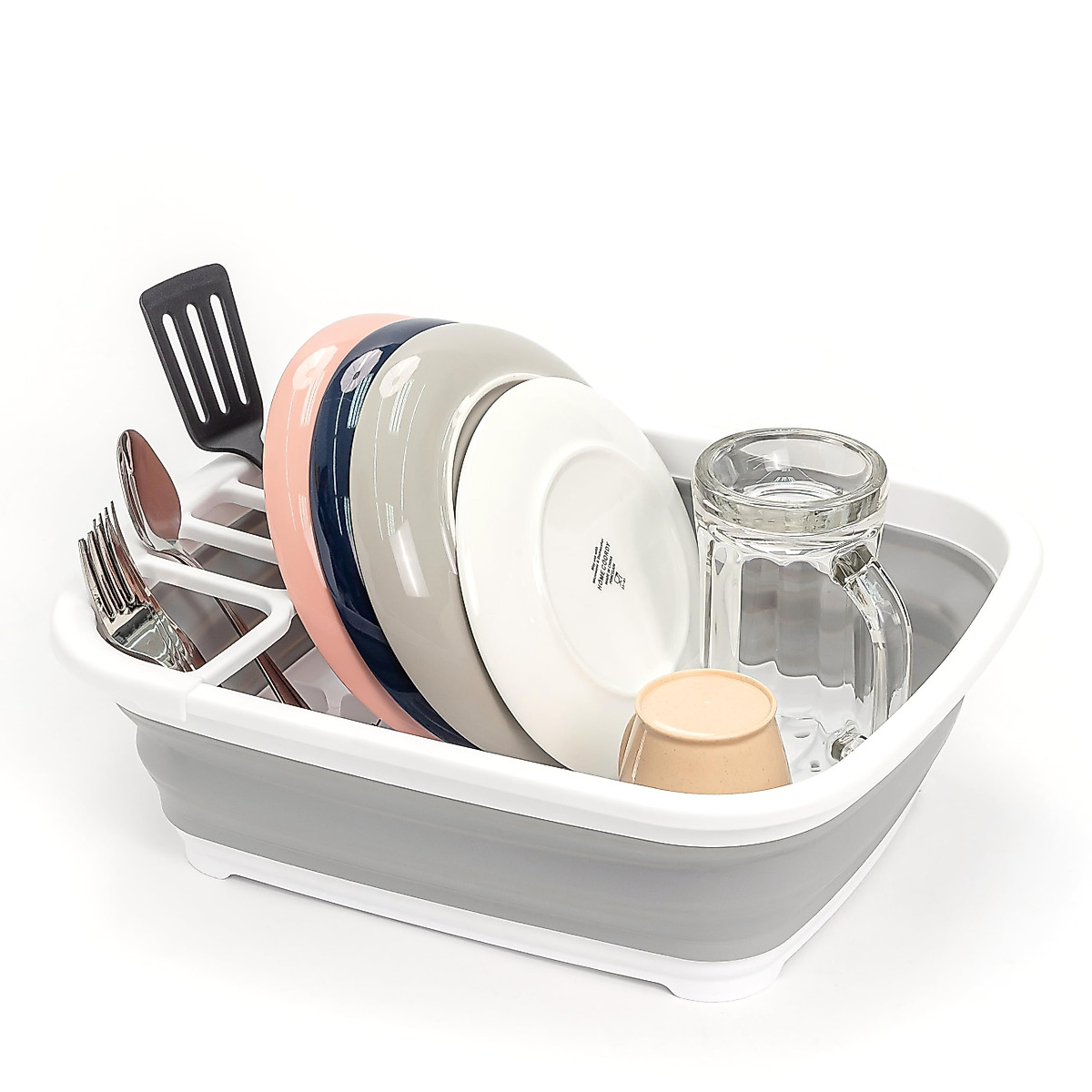 SAMMART 8L (2.11Gallons) Collapsible Dish Drainer - Foldable Drying Rack - Portable Dinnerware Organizer - Space Saving (White/Grey, 1)